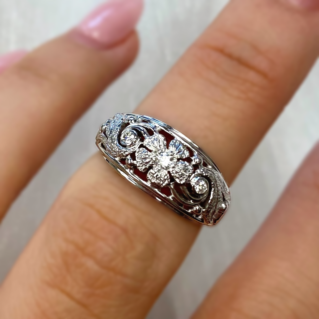 Flower Wedding Band with Engraved Details – Bella's Fine Jewelers