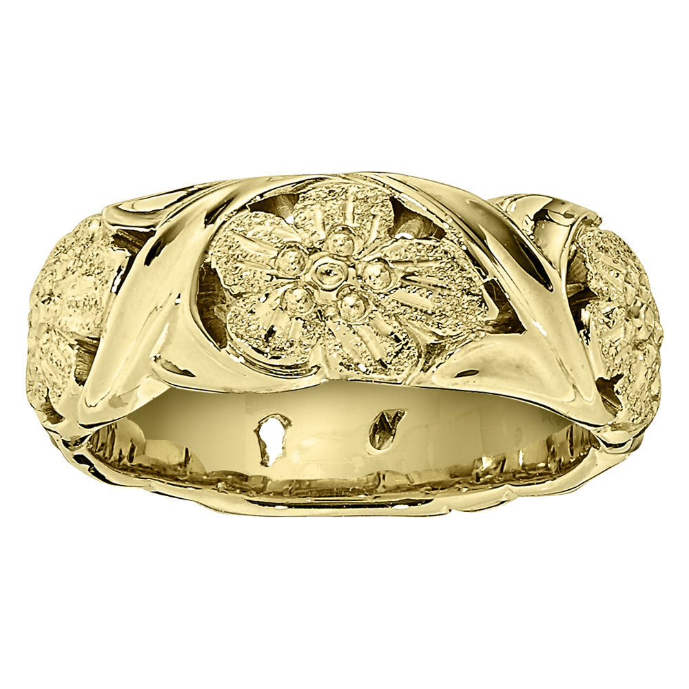 Die Struck Carved Floral Gold Wedding Bands - Wide Band 14KT – Bella's ...